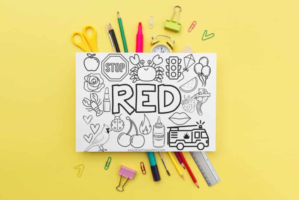 FREE Printable Red Coloring Page - Made with HAPPY
