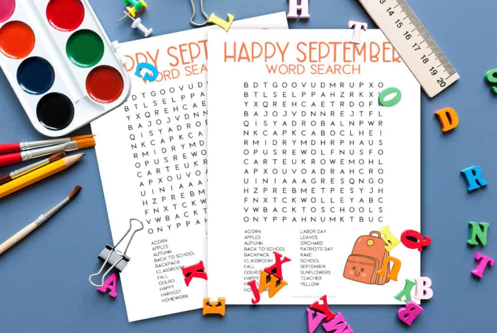 FREE September Word Search Puzzle Printable - Made with HAPPY