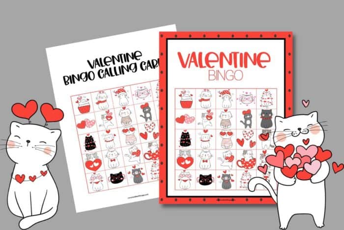 Cat Themed Free Printable Valentines Bingo - Made with HAPPY