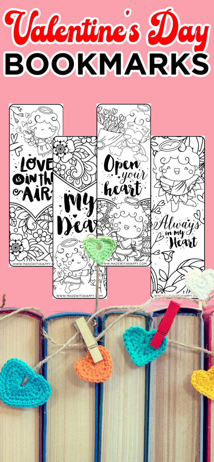 Valentines Bookmarks to Color - Made with HAPPY