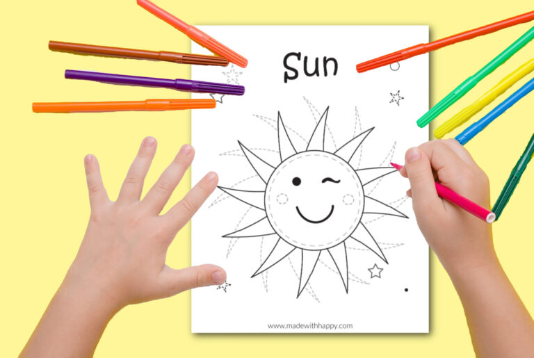 Sun Coloring Page Free Printable - Made with HAPPY