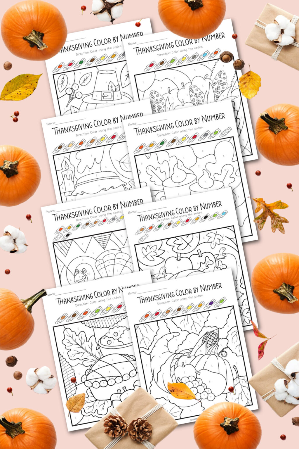 FREE Thanksgiving Color By Number Printables - Made with HAPPY