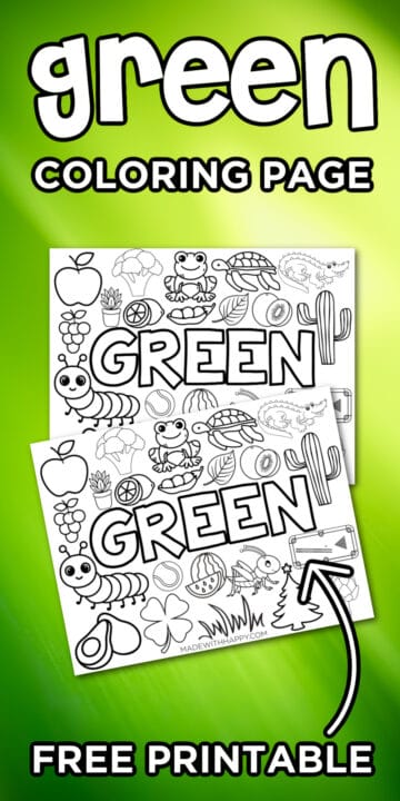 FREE Printable Green Coloring Page - Made with HAPPY