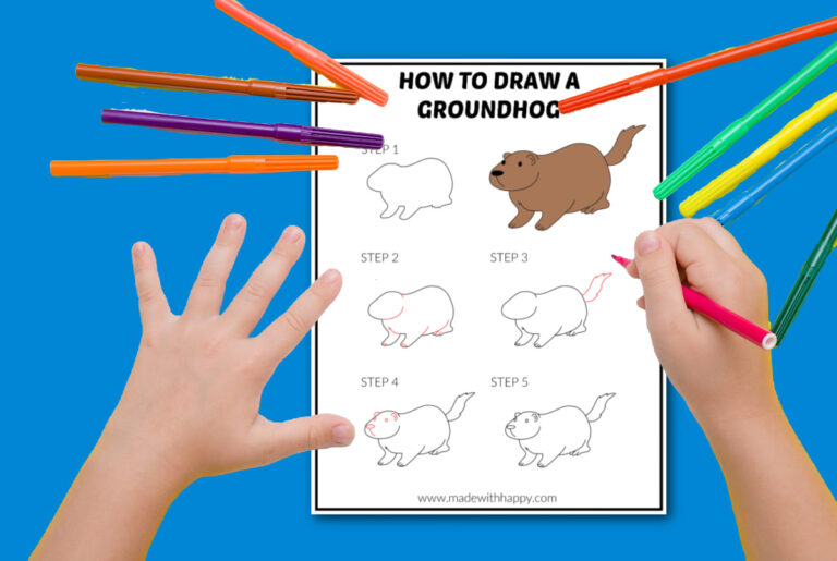 How To Draw a Groundhog - Easy Step-By-Step Tutorial - Made with HAPPY
