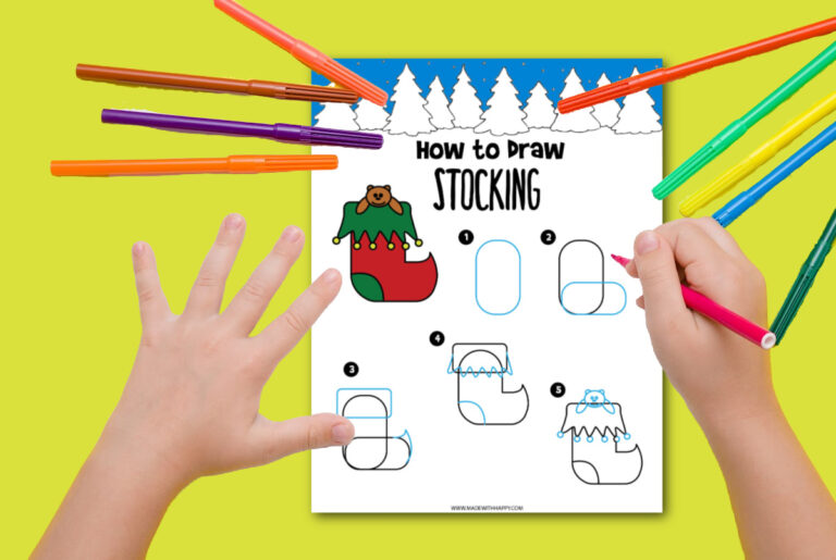 How To Draw a Stocking Easy Step-by-Step Tutorial - Made with HAPPY