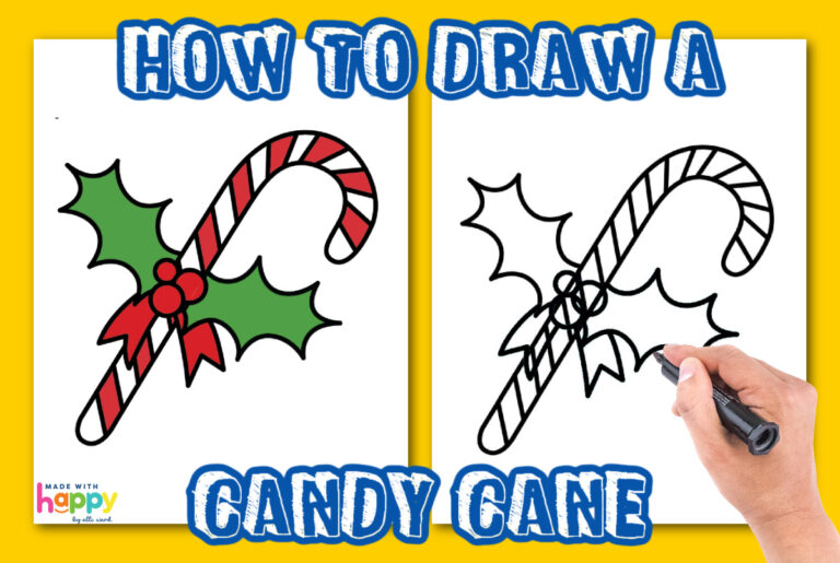How To Draw a Candy Cane Easy Step-By-Step Tutorial - Made with HAPPY