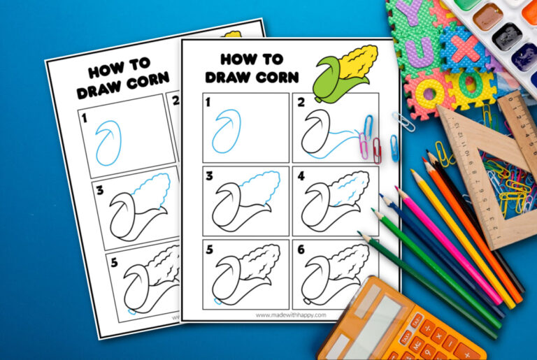 How To Draw Corn Easy Step By Step Tutorial - Made with HAPPY