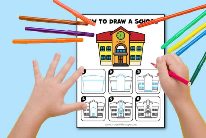 How To Draw a School - Easy Step By Step Tutorial - Made with HAPPY