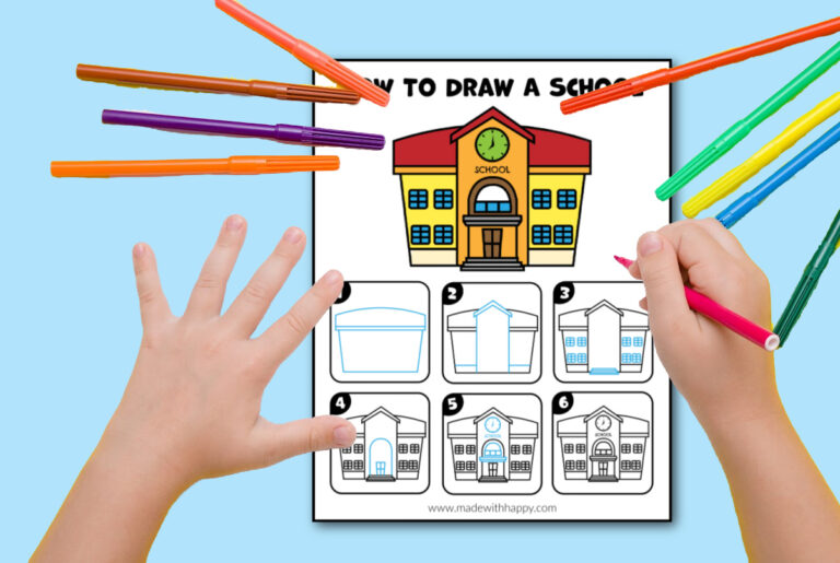 How To Draw a School - Easy Step By Step Tutorial - Made with HAPPY