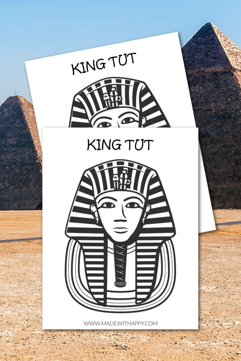 FREE King Tut Coloring Page - Tutankhamun Mask - Made with HAPPY