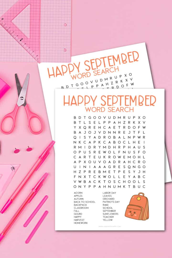 FREE September Word Search Puzzle Printable - Made with HAPPY