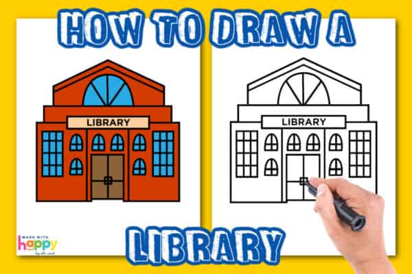 How To Draw a Library - Easy Step By Step Tutorial - Made with HAPPY