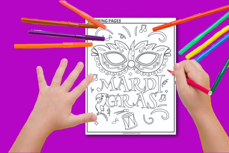 Free Printable Mardi Gras Coloring Pages - Made with HAPPY