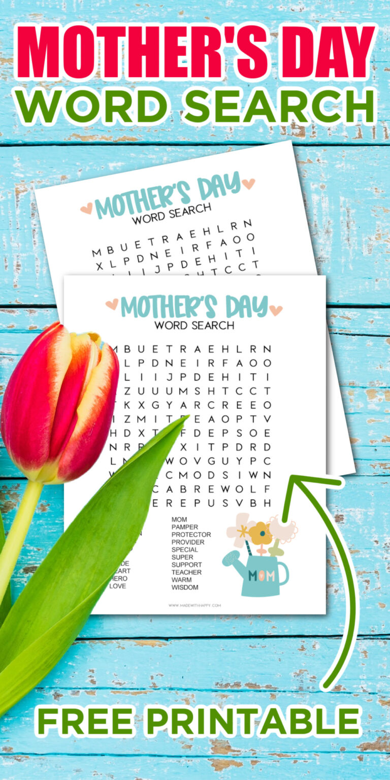 Free Printable Mother's Day Word Search - Made with HAPPY