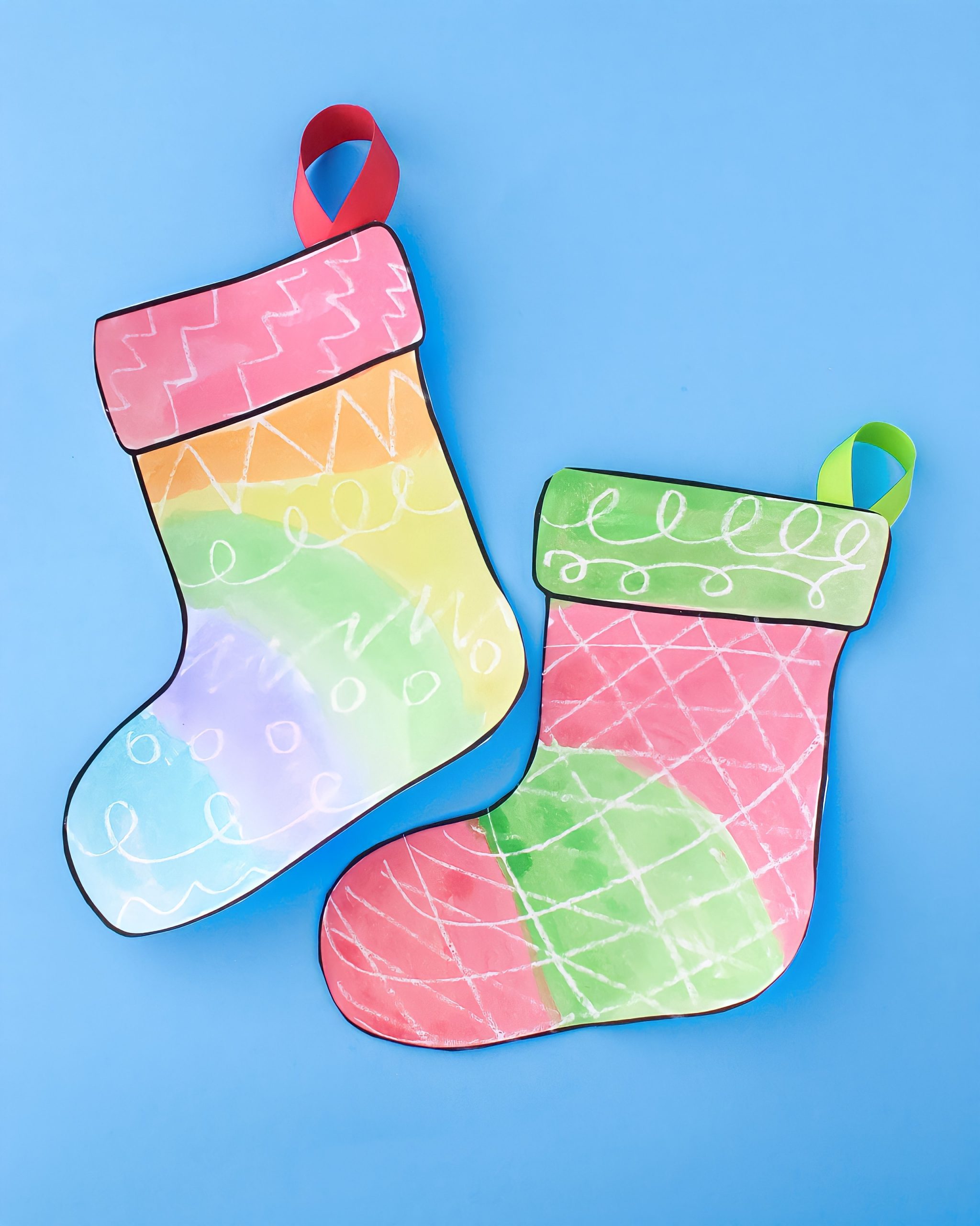Crayon Resist Watercolor Christmas Stocking Craft - Made with Happy
