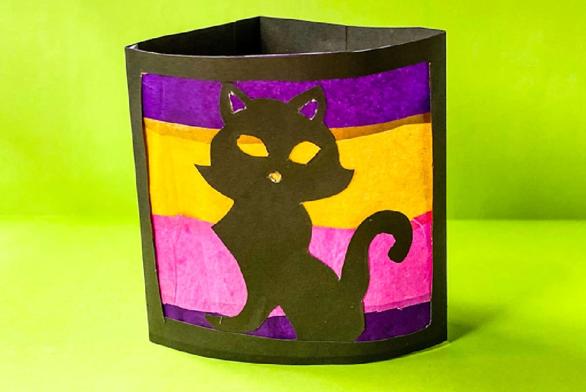 Easy DIY Black Cat Paper Halloween Luminaries - Made with HAPPY