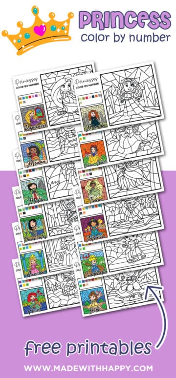 12 Free Printable Disney Princess Color By Number Pages