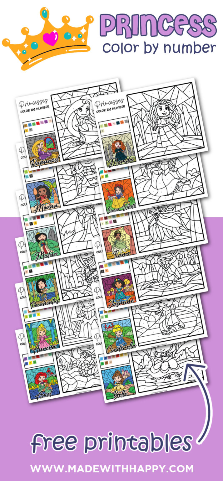 12 Free Printable Disney Princess Color By Number Pages