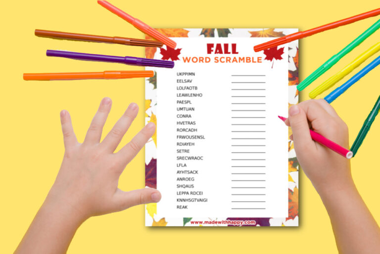 Free Fall Word Scramble Printable Puzzle - Made with HAPPY