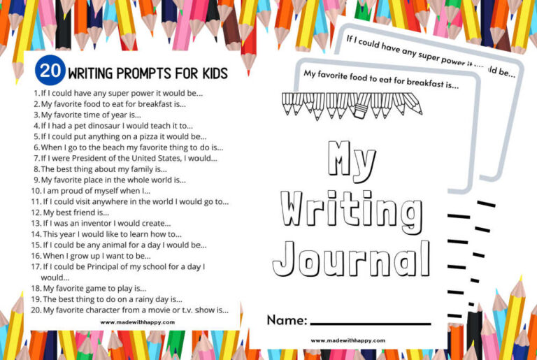 Free Printable 20 Journal Questions For Kids Writing Prompts