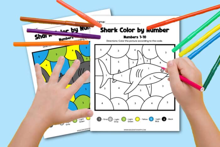 Free Shark Color By Number Printables - Made with HAPPY