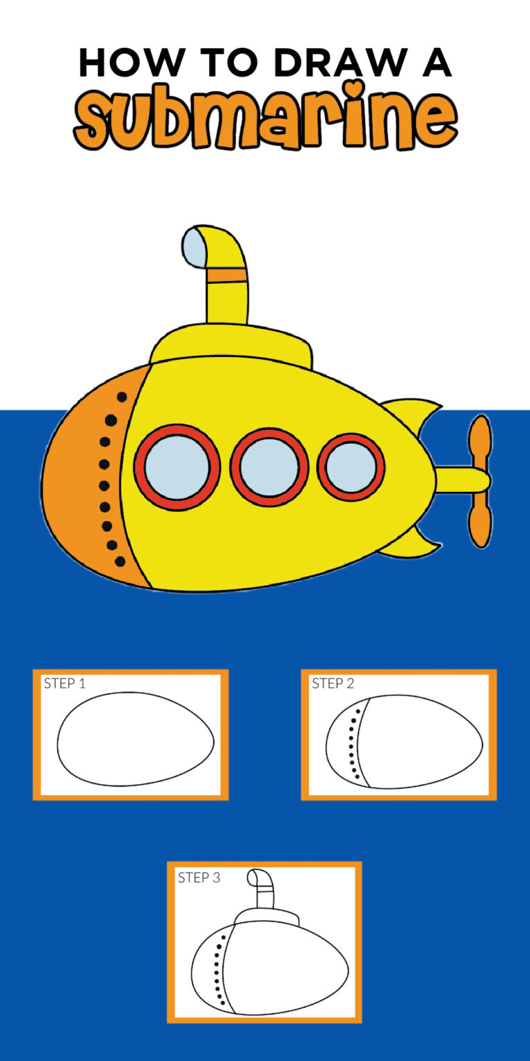 How To Draw a Submarine - Easy Step-By-Step Tutorial - Made with HAPPY