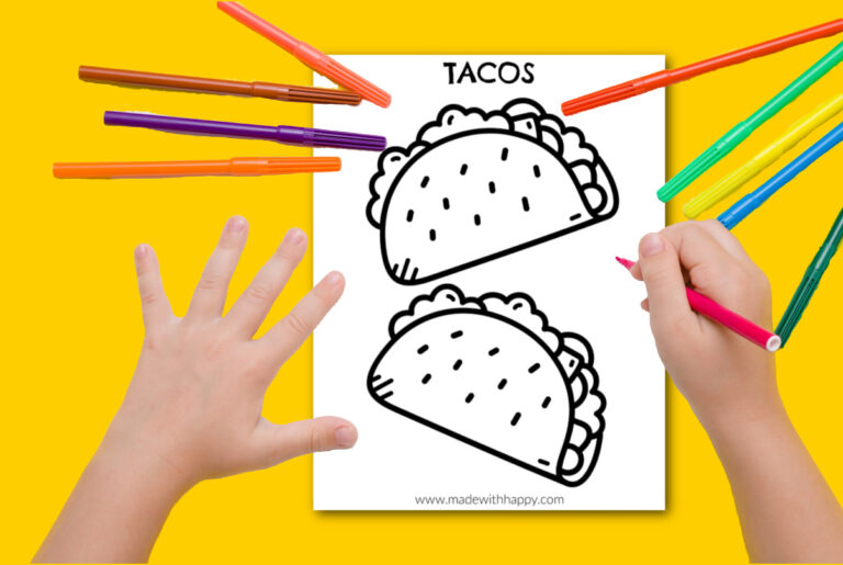 Taco Coloring Page For Kids - Made with HAPPY