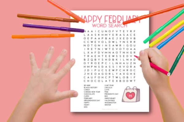 Free Printable February Word Search - Made with HAPPY