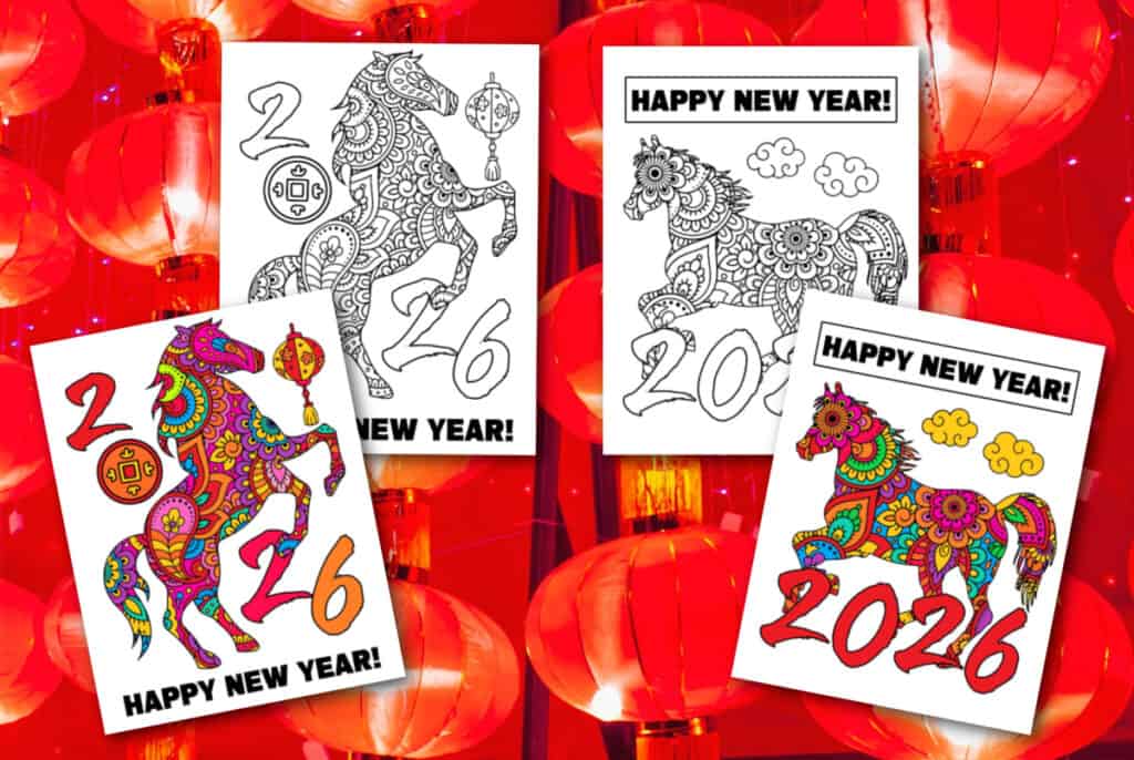 2026 Year of the Horse Coloring Pages - Made with HAPPY