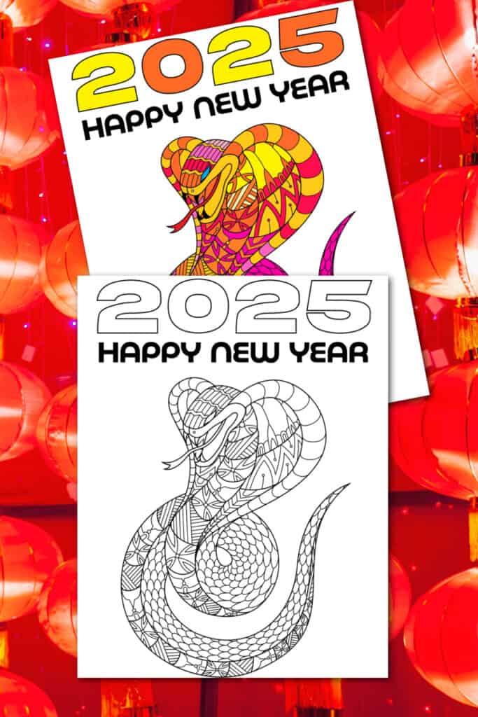 2025 Year of the Snake Coloring Pages - Made with HAPPY