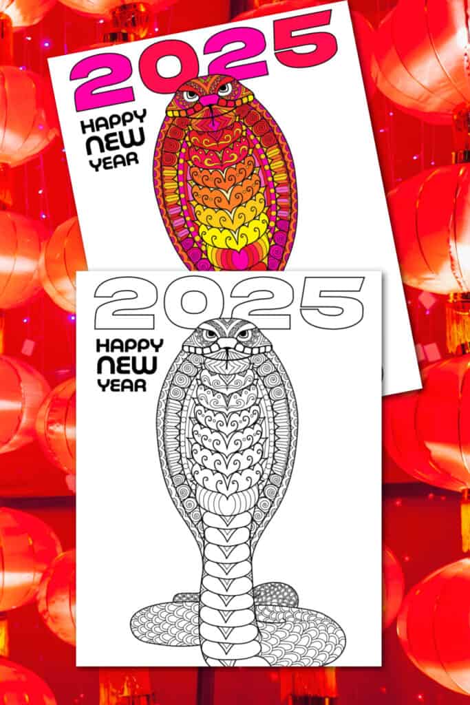 2025 Year of the Snake Coloring Pages - Made with HAPPY