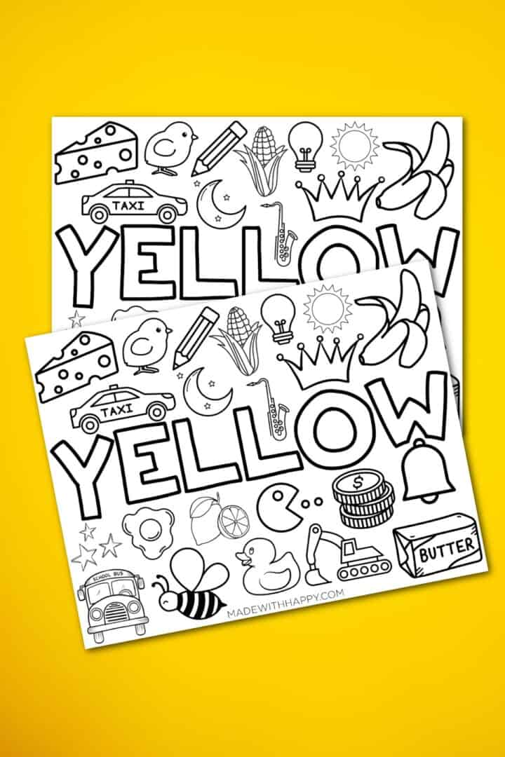 FREE Printable Yellow Coloring Page - Made with HAPPY