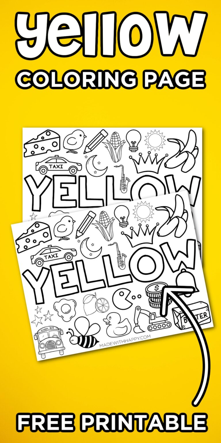 FREE Printable Yellow Coloring Page - Made with HAPPY
