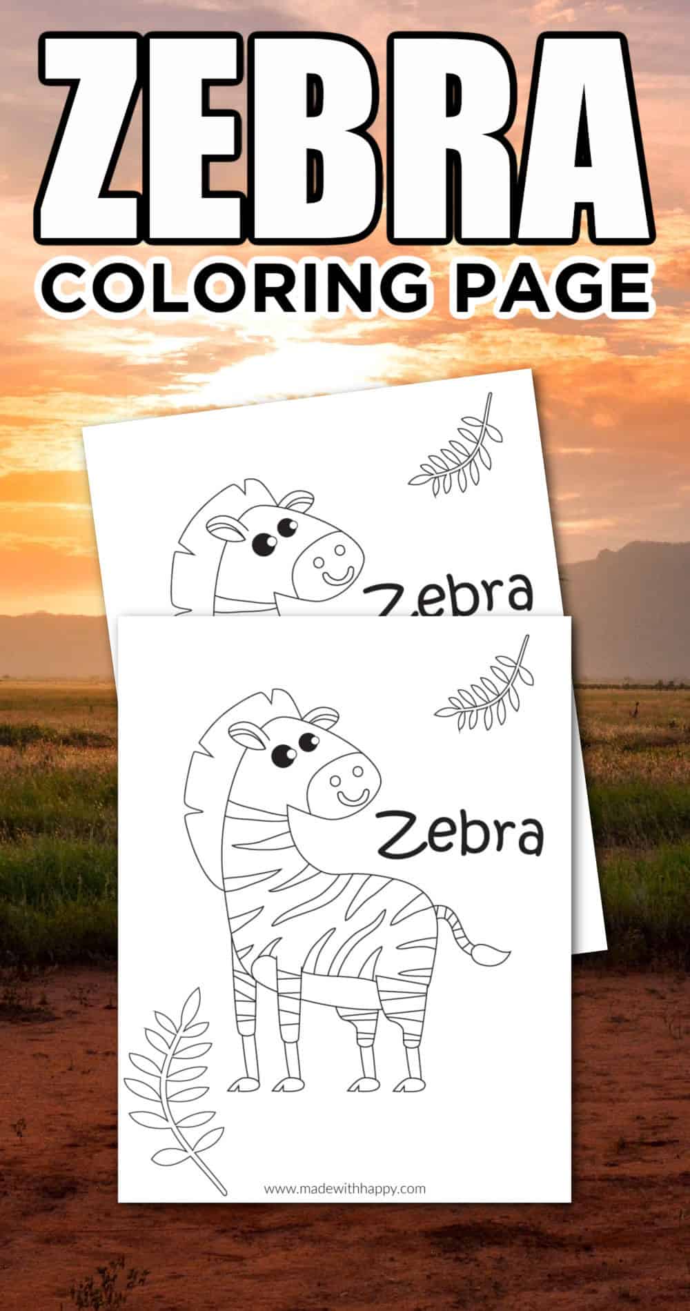 Free Printable Zebra Coloring Page - Made with HAPPY